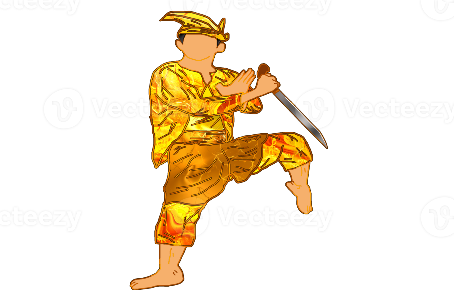 Silat Warrior Doing Step Stand One Leg With Hand Hold Machete 17891568 Png