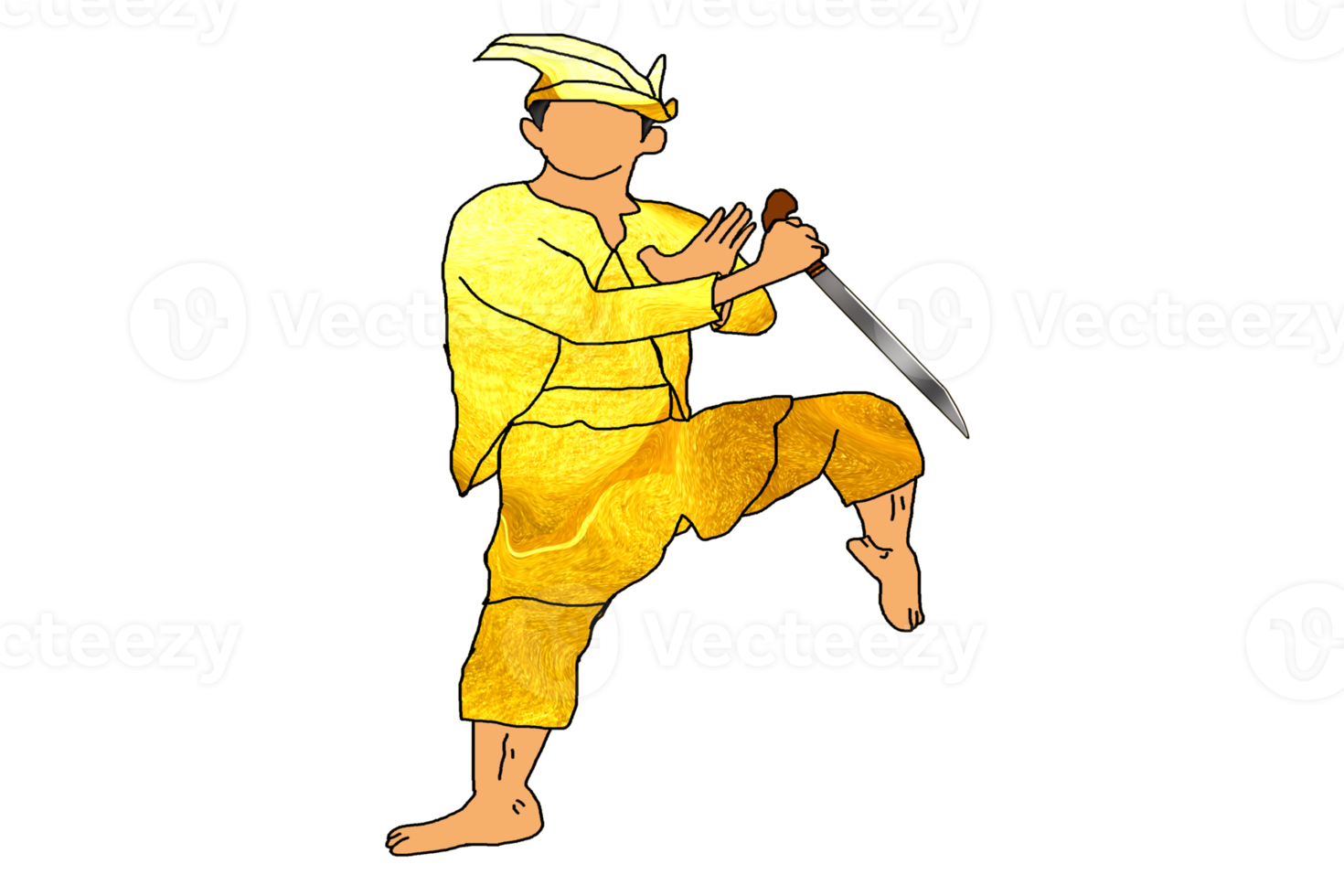 Silat Warrior Doing Step Stand One Leg With Hand Hold Machete 17891595 Png