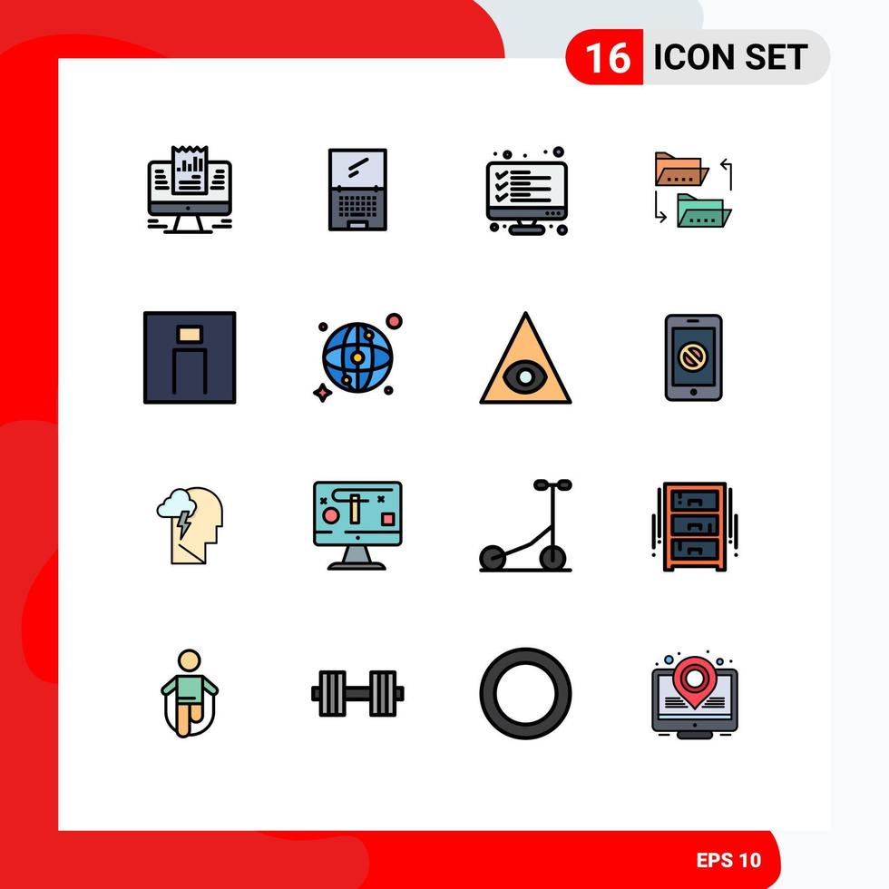 Set Of 16 Vector Flat Color Filled Lines On Grid For File Folder Imac Result Data Editable