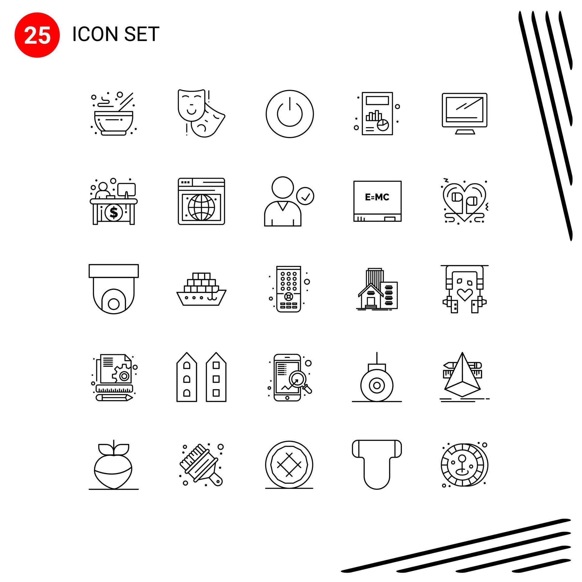 Universal Icon Symbols Group of 25 Modern Lines of computer chart ...