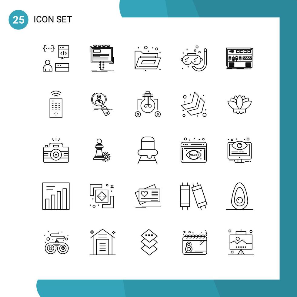 Vector Pack Of 25 Outline Symbols Line Style Icon Set On White Background For Web And Mobile