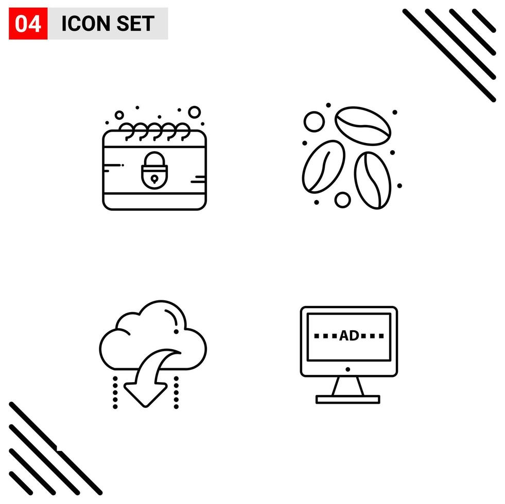 Pixle Perfect Set Of 4 Line Icons Outline Icon Set For Webite Designing And Mobile Applications
