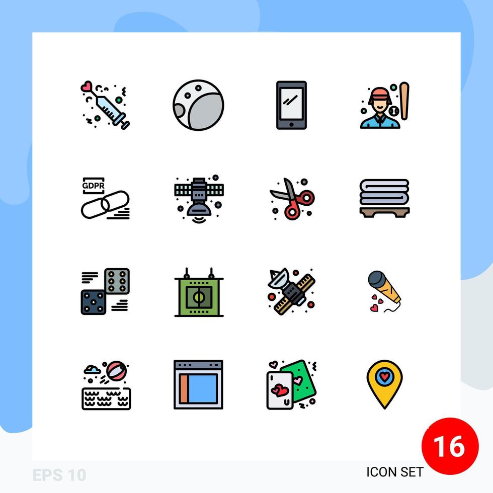 Group Of 16 Flat Color Filled Lines Signs And Symbols For Clip Player Smart Phone Female