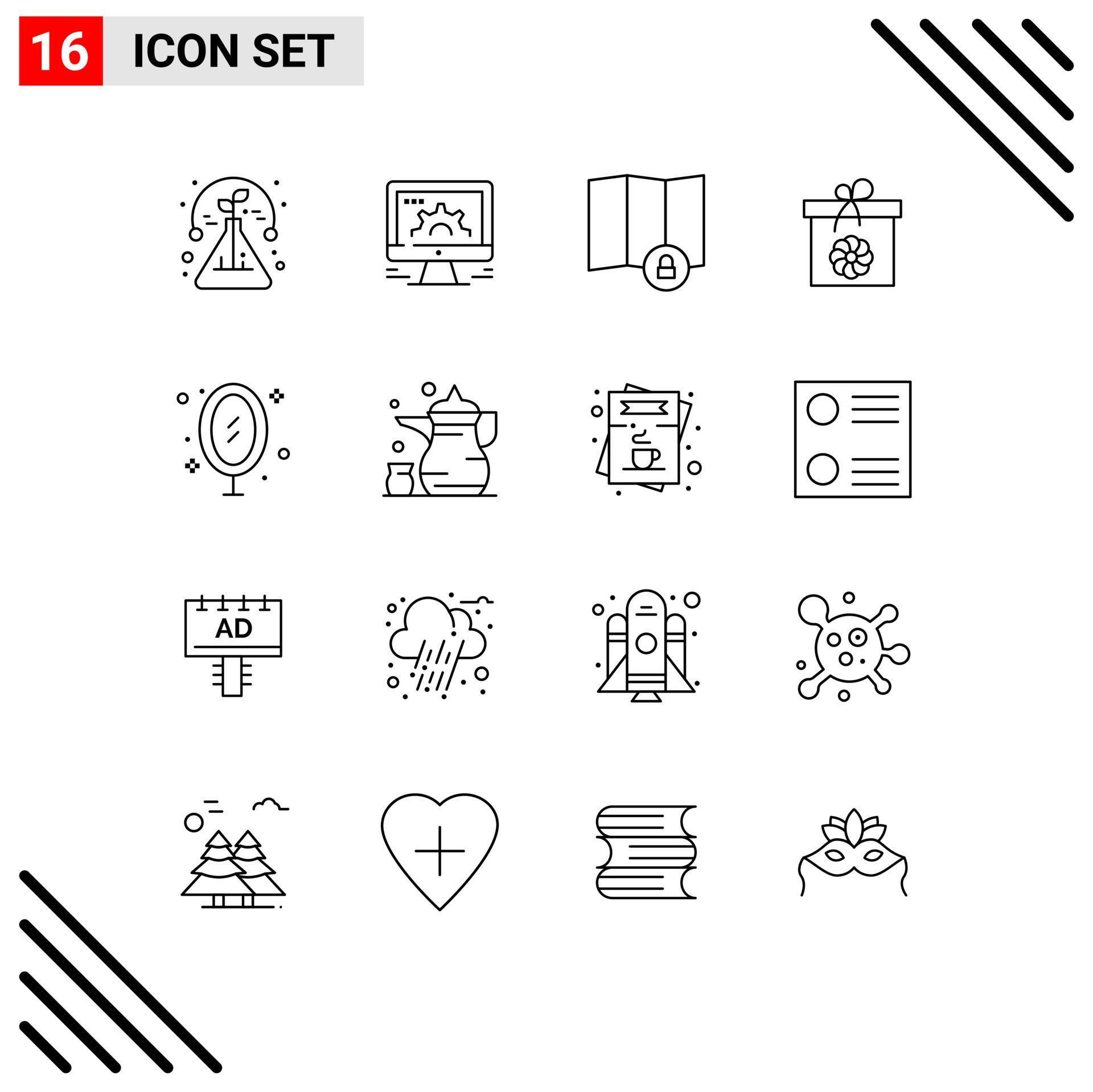 Set of 16 Vector Outlines on Grid for image spring web flower gift Editable Vector Design ...