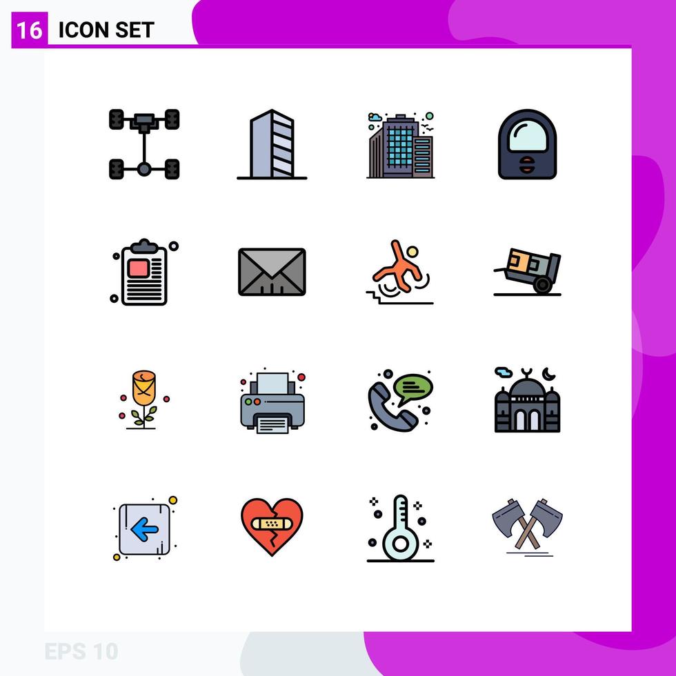 User Interface Pack Of 16 Basic Flat Color Filled Lines Of Paper Business Real Estate Suit