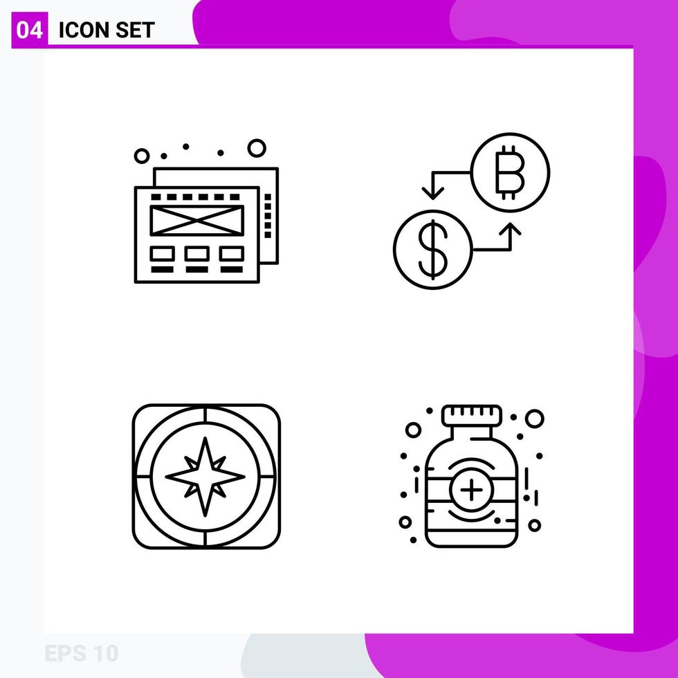 Line Icon set Pack of 4 Outline Icons isolated on White Background for ...