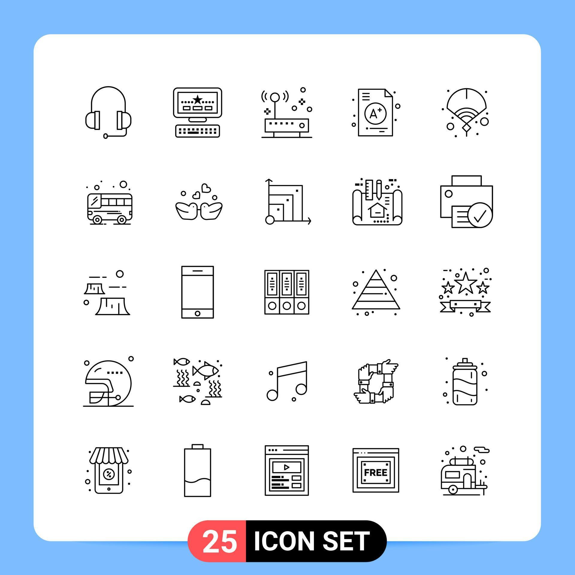 25 Line Black Icon Pack Outline Symbols for Mobile Apps isolated on ...