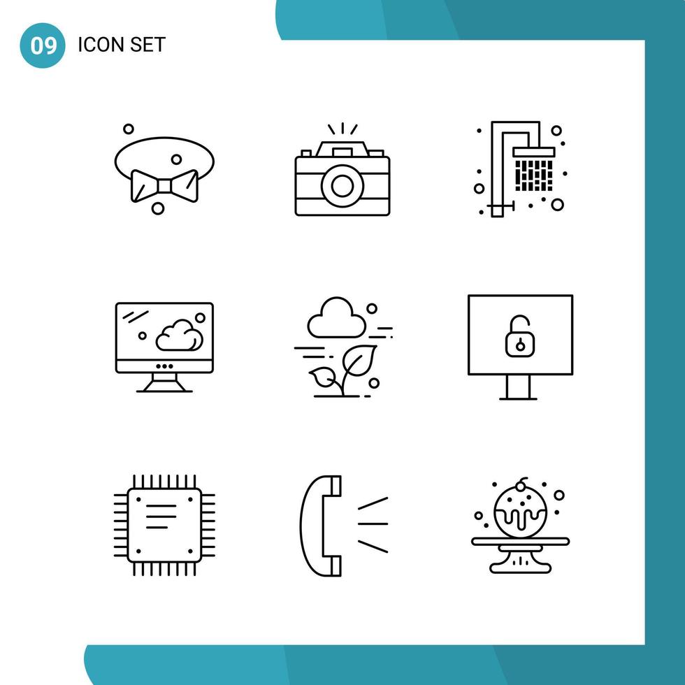 Vector Pack of 9 Outline Symbols Line Style Icon Set on White ...