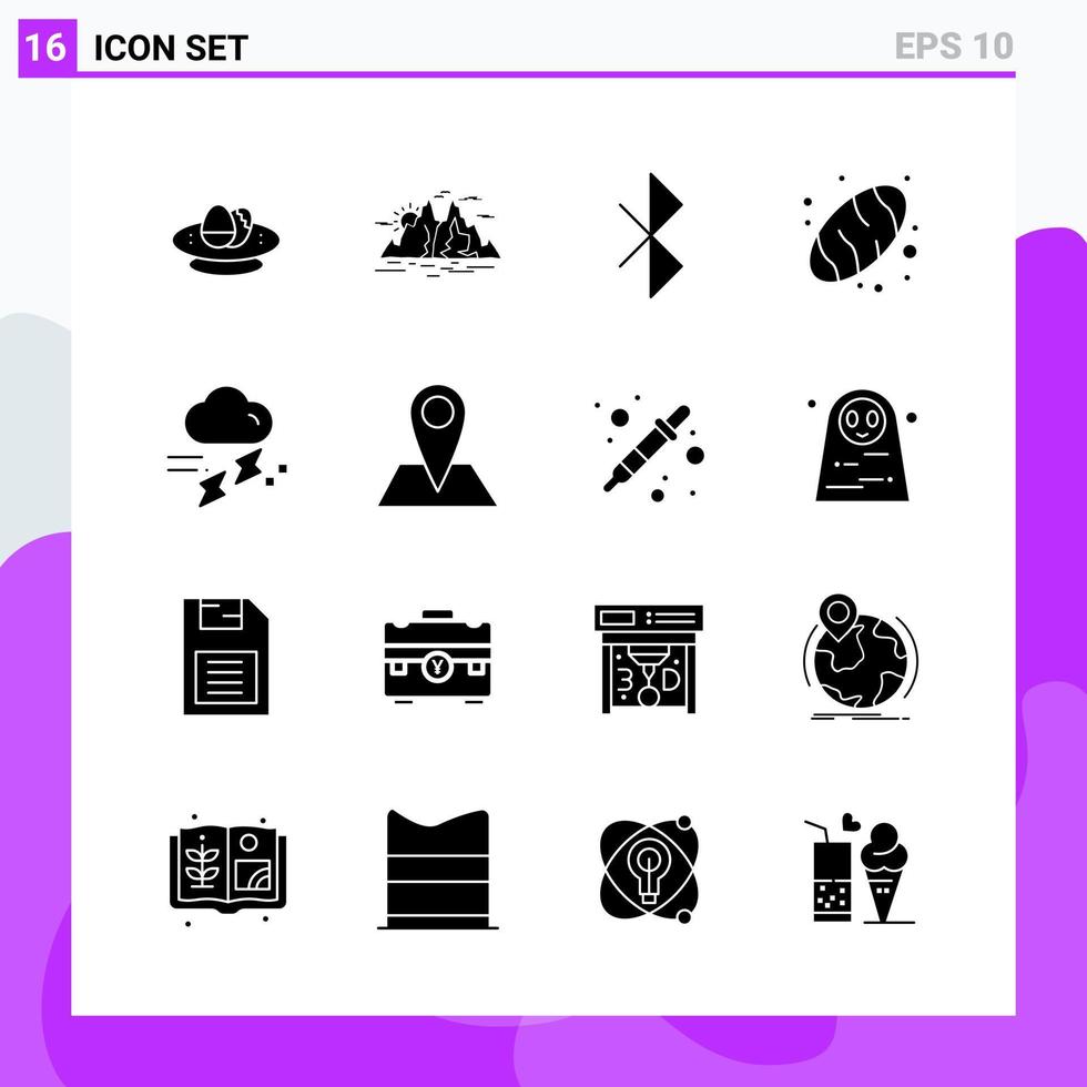 Set of 16 icons in solid style Creative Glyph Symbols for Website ...