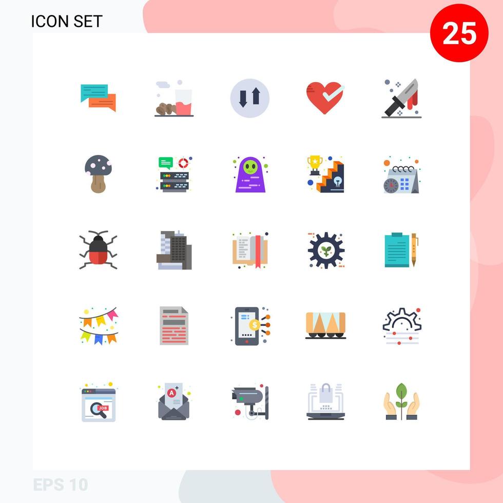 25 Universal Flat Colors Set For Web And Mobile Applications Ok Heart Food Up Down Editable