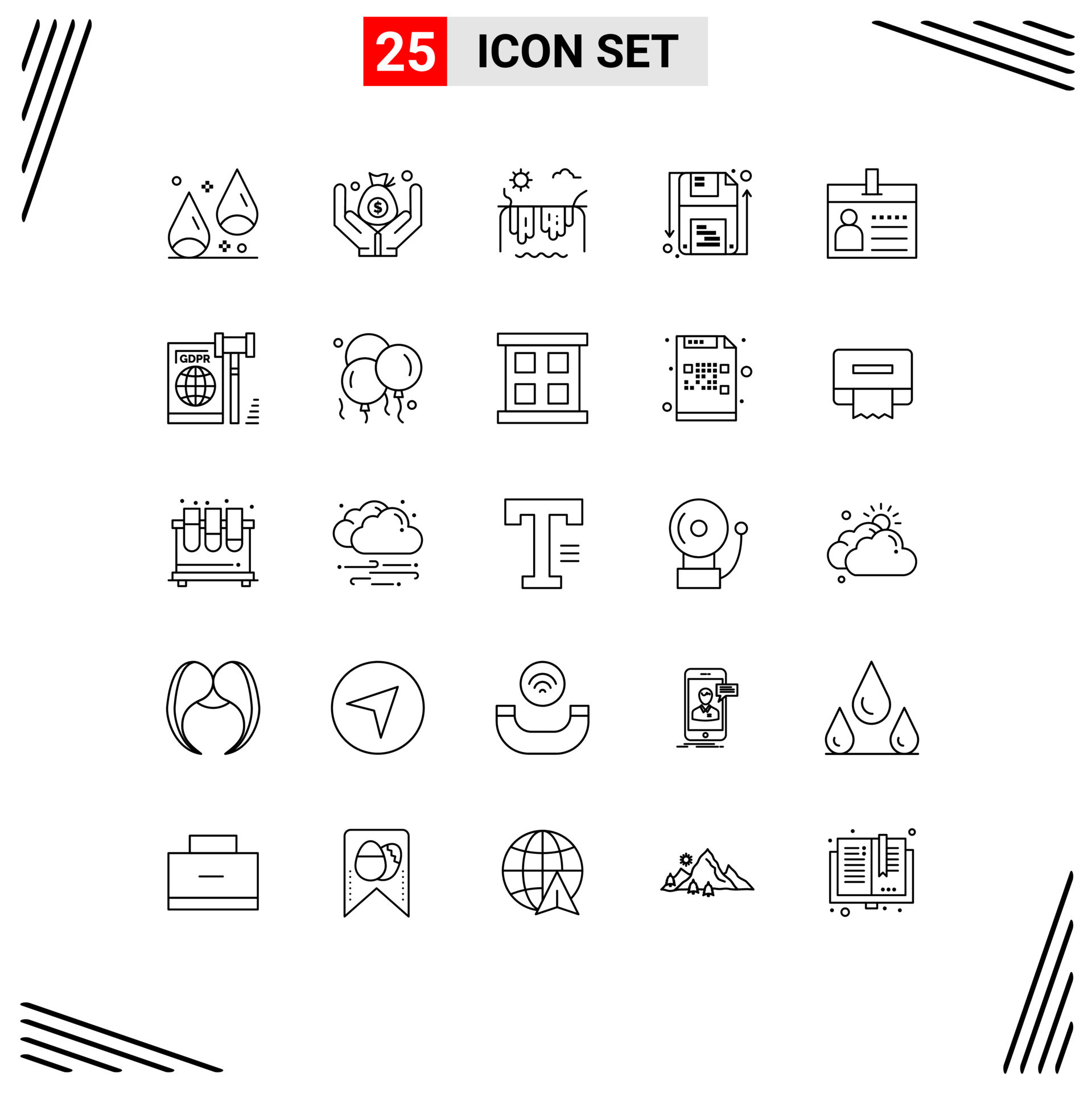 Stock Vector Icon Pack Of 25 Line Signs And Symbols For Document Badge