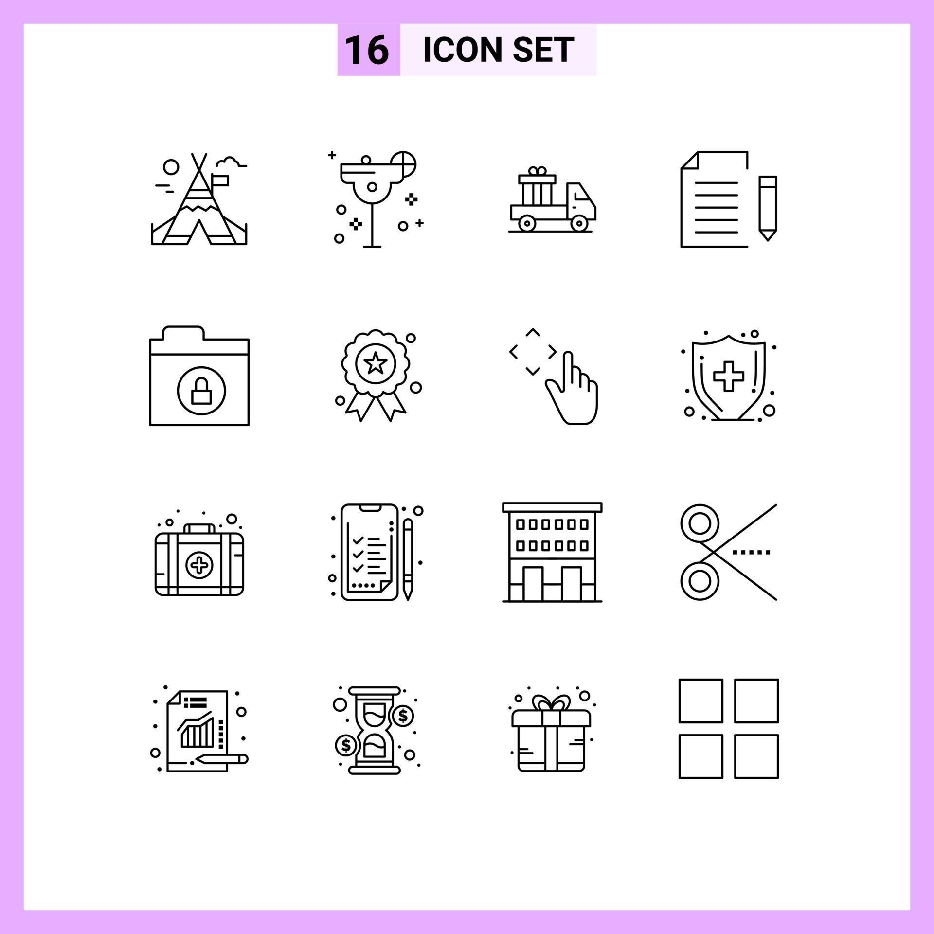 Group Of 16 Outlines Signs And Symbols For Folder Page Ecommerce File Document Editable Vector