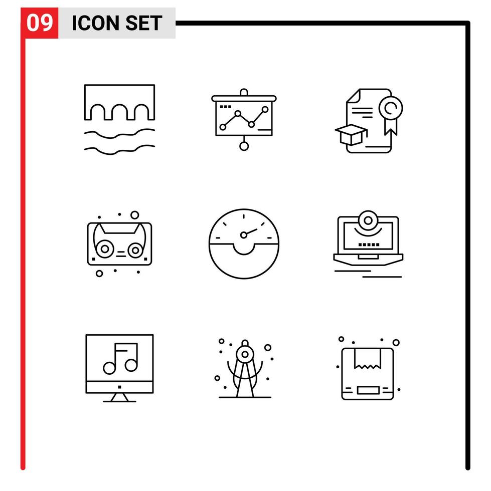 9 User Interface Outline Pack Of Modern Signs And Symbols Of Gauge Cassette Tape Projector