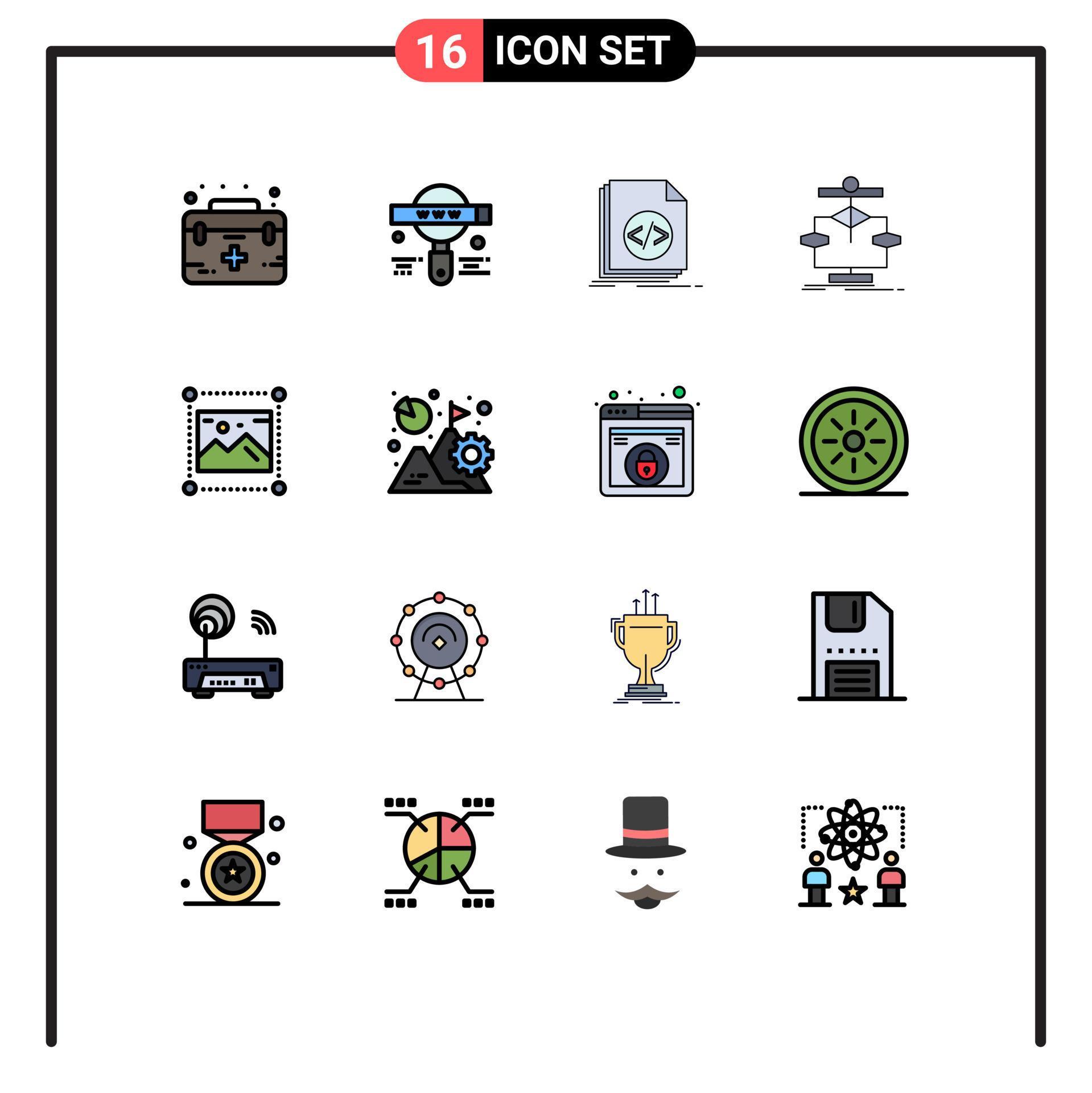 16 Thematic Vector Flat Color Filled Lines And Editable Symbols Of Diagram Chart Web Algorithm