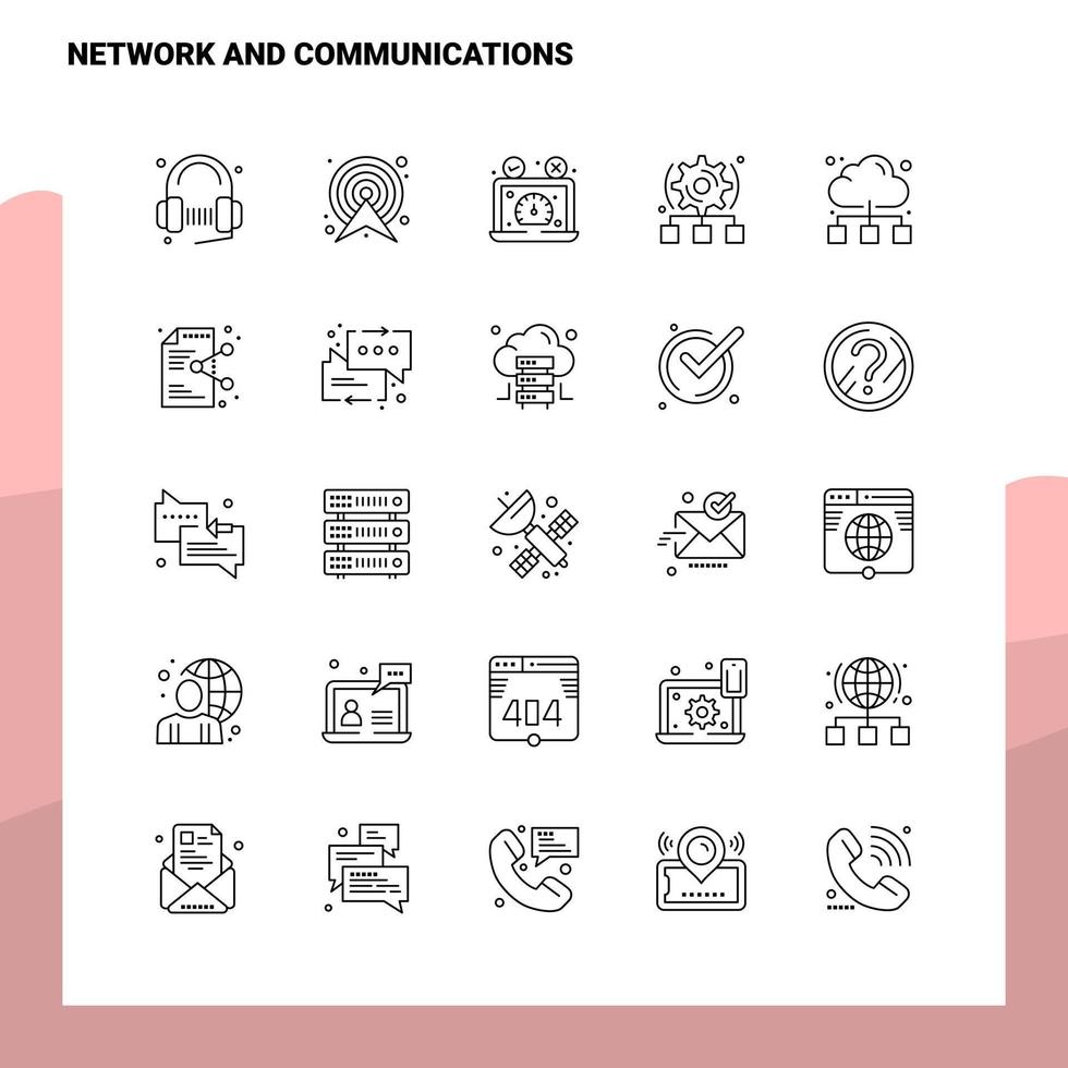 Set Of Network And Communications Line Icon Set 25 Icons Vector Minimalism Style Design Black