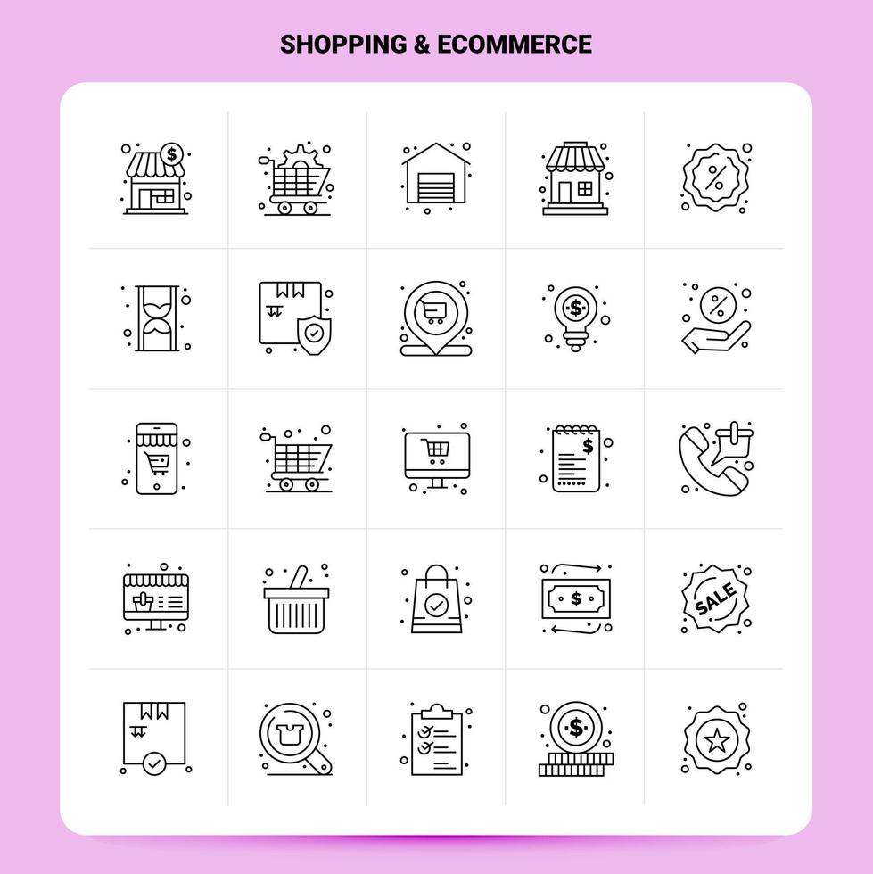 Outline 25 Shopping Ecommerce Icon Set Vector Line Style Design Black Icons Set Linear Pictogram