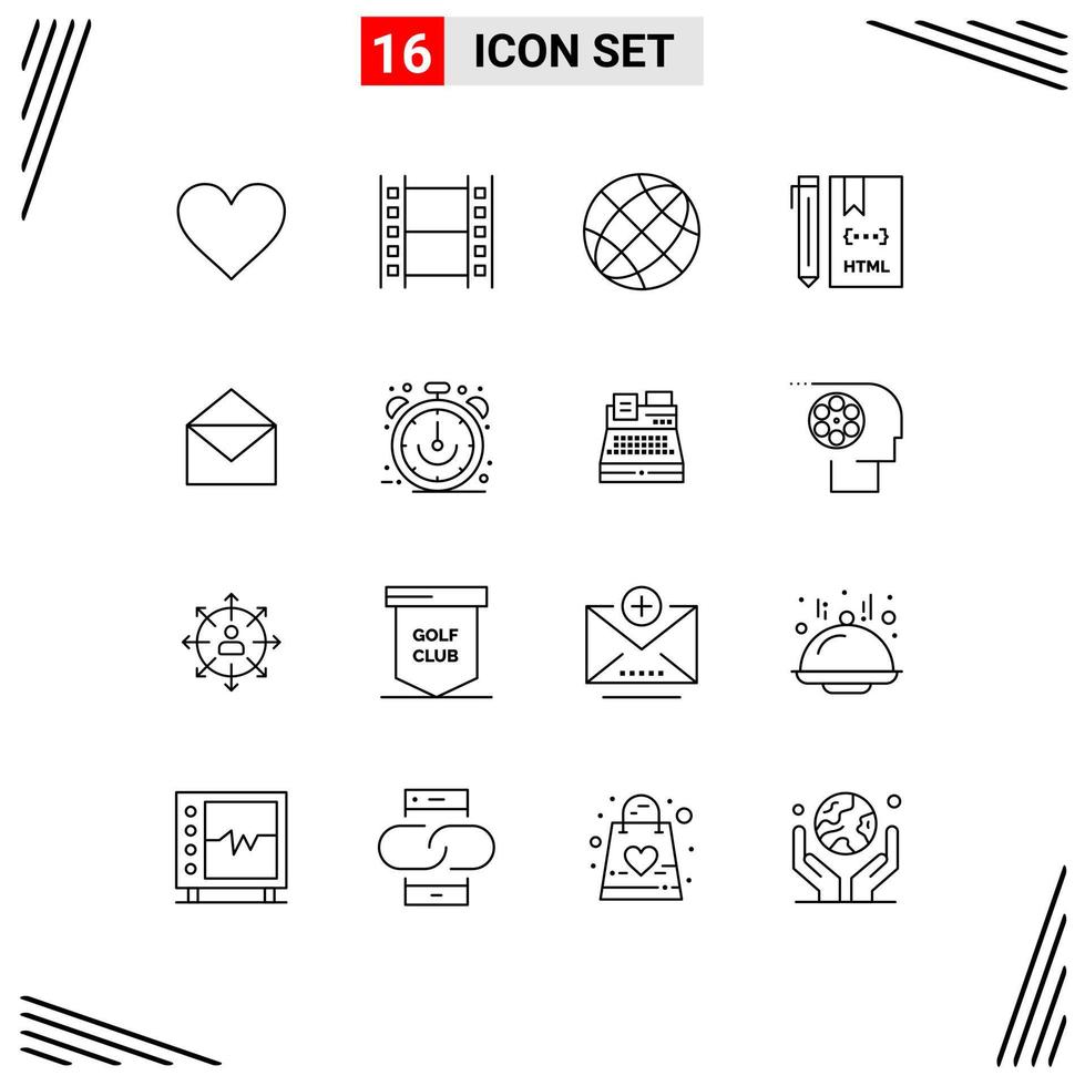 16 Thematic Vector Outlines And Editable Symbols Of Html Develop Communication Coding Globe