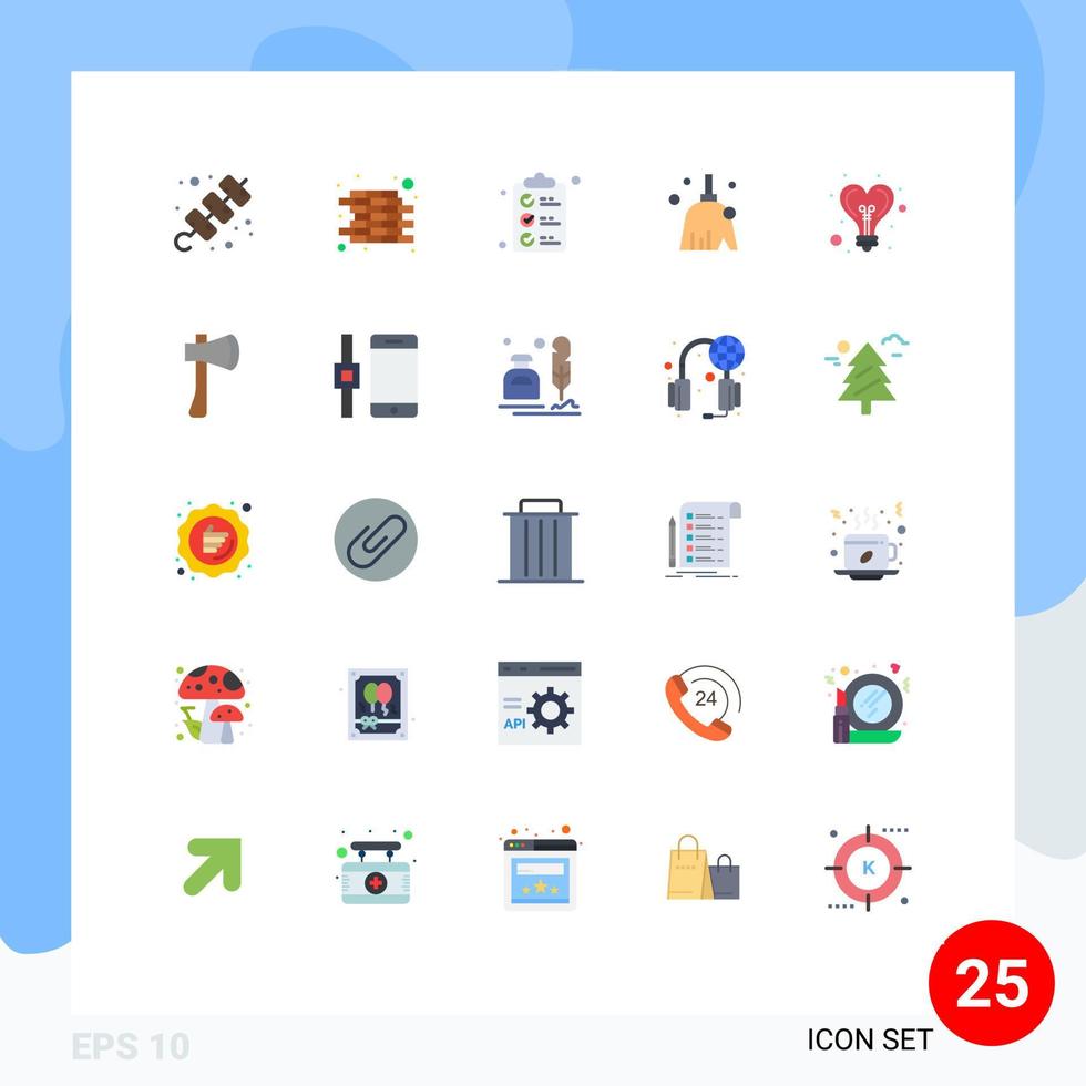 User Interface Pack Of 25 Basic Flat Colors Of Light Bulb Document Sweep Clean Editable Vector