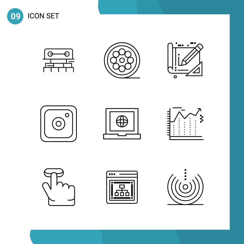 Vector Pack of 9 Outline Symbols Line Style Icon Set on White ...