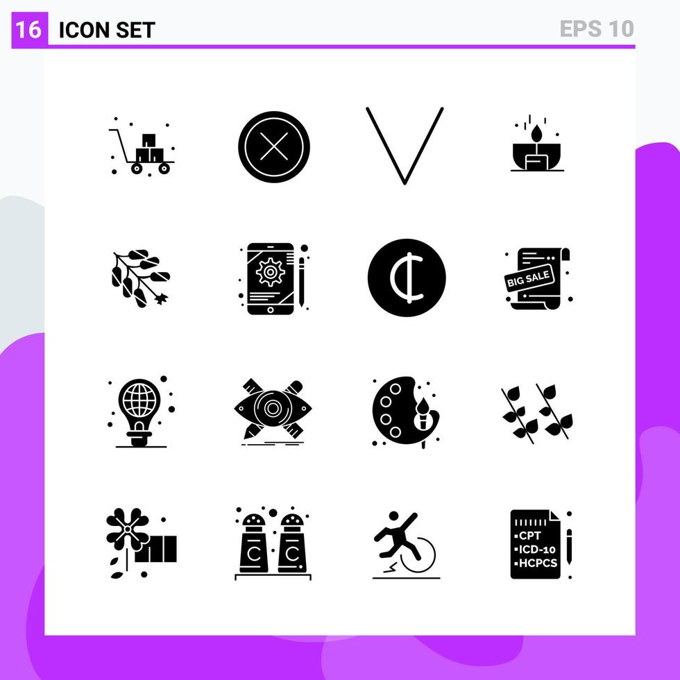 Set of 16 icons in solid style Creative Glyph Symbols for Website ...