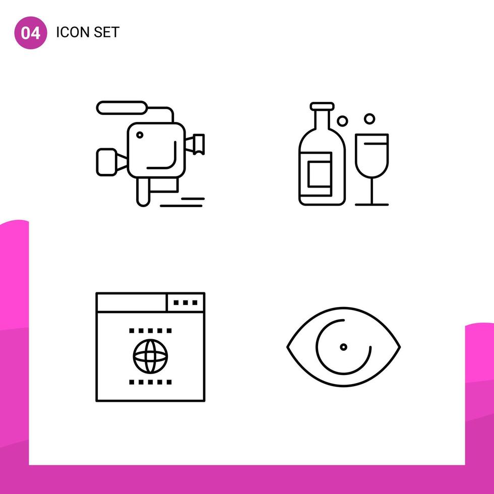 Outline Icon set Pack of 4 Line Icons isolated on White Background for ...