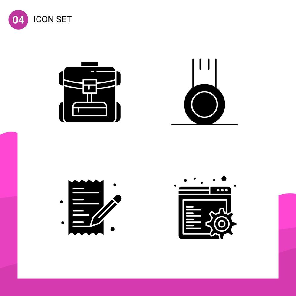 Glyph Icon set Pack of 4 Solid Icons isolated on White Background for ...