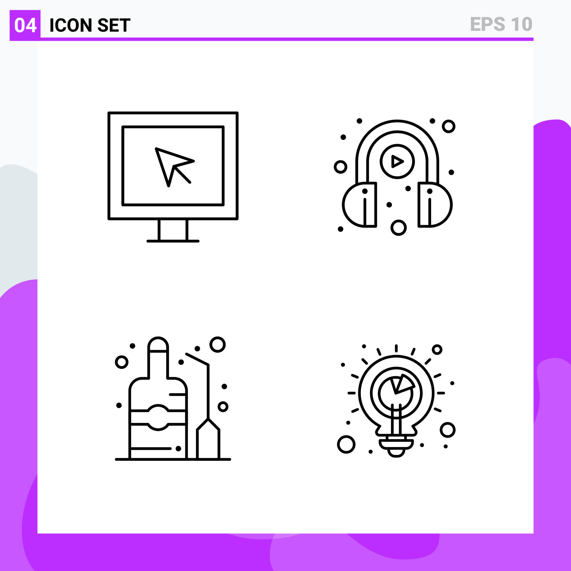 Set Of 4 Icons In Line Style Creative Outline Symbols For Website Design And Mobile Apps Simple