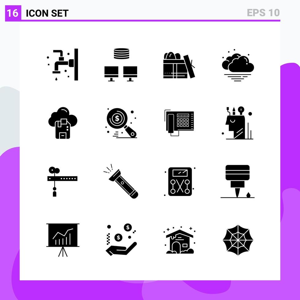 Set of 16 icons in solid style Creative Glyph Symbols for Website ...