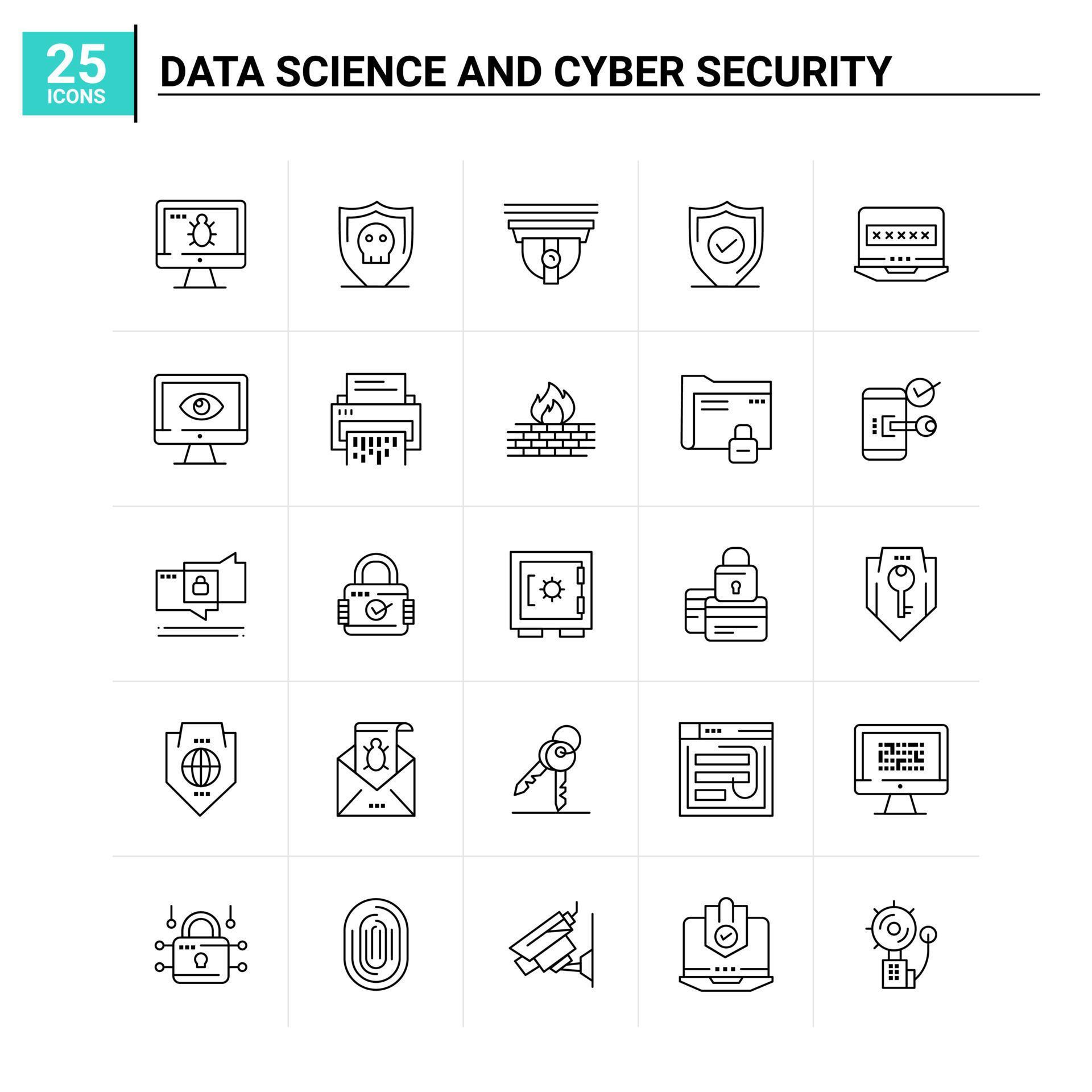 25 Data Science And Cyber Security Icon Set Vector Background 17899982