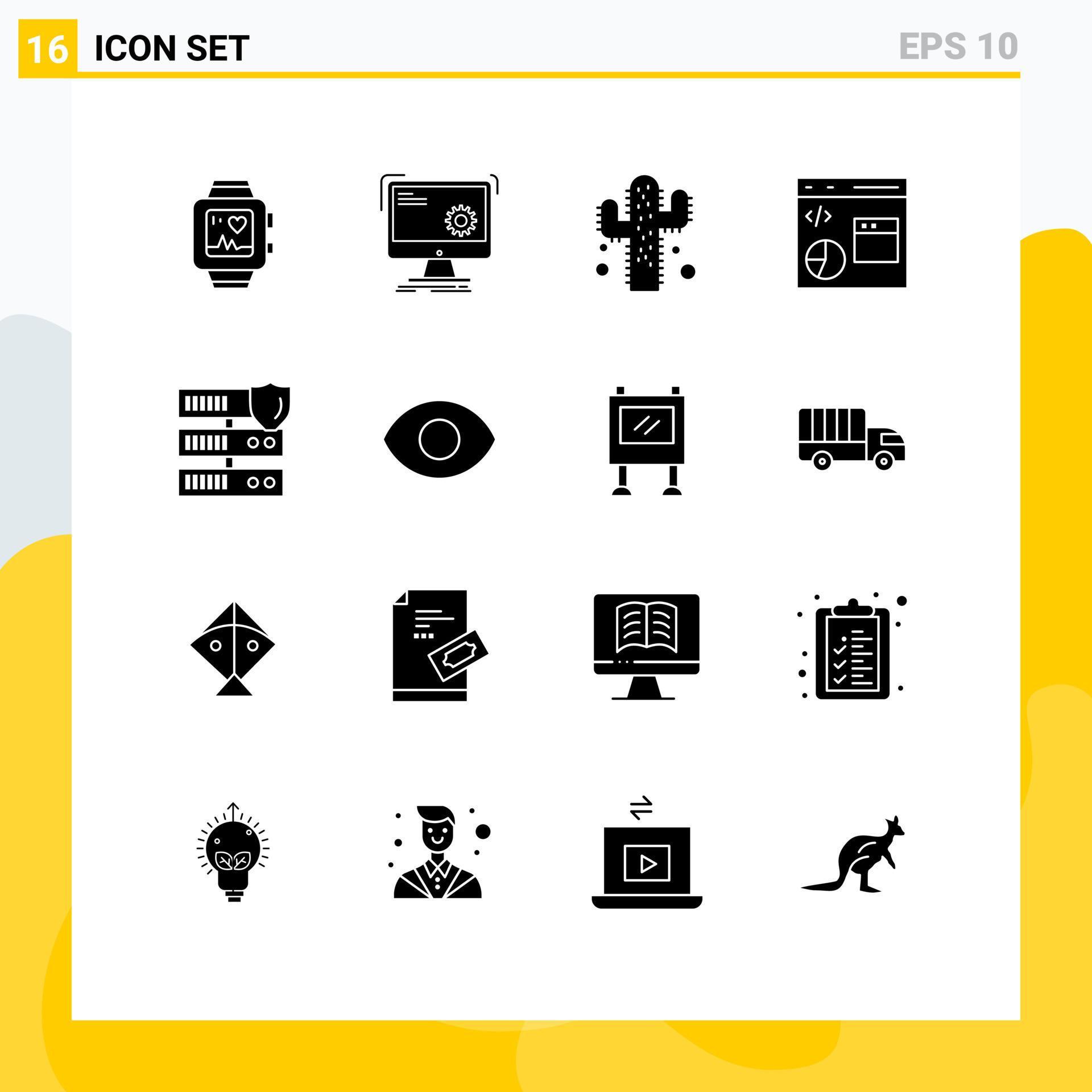 16 User Interface Solid Glyph Pack of modern Signs and Symbols of data development progress ...