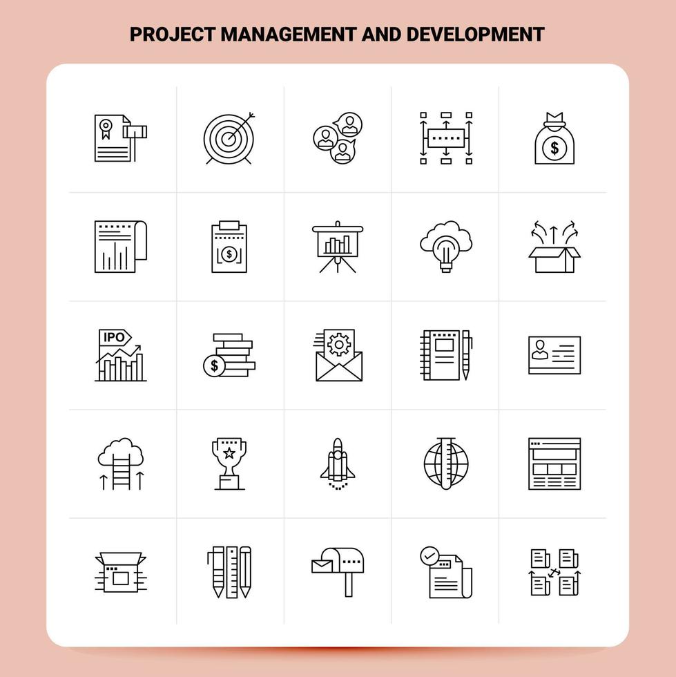 OutLine 25 Project Management and Development Icon set Vector Line Style Design Black Icons Set ...