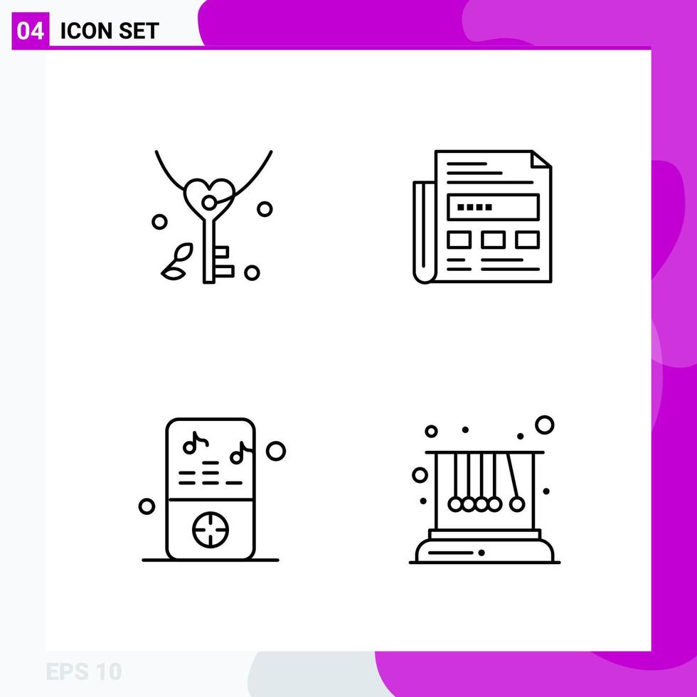 Line Icon set Pack of 4 Outline Icons isolated on White Background for ...