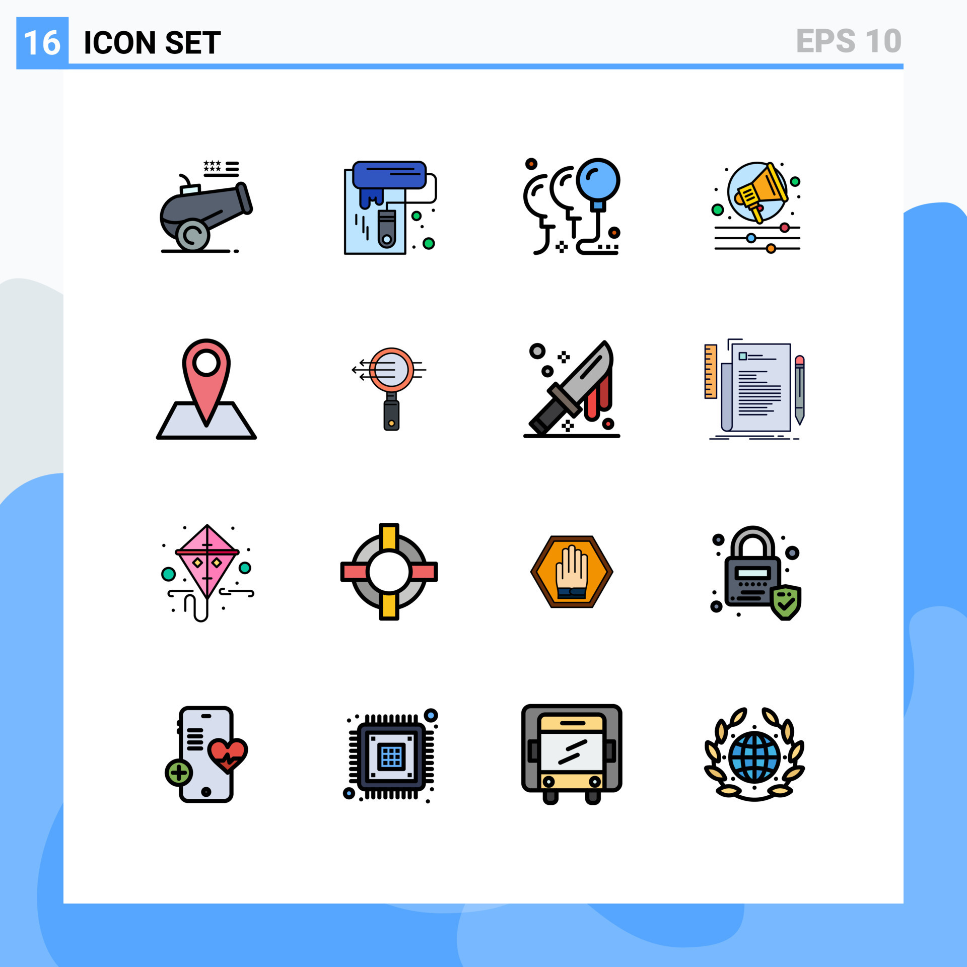 Set Of 16 Vector Flat Color Filled Lines On Grid For Map Contact