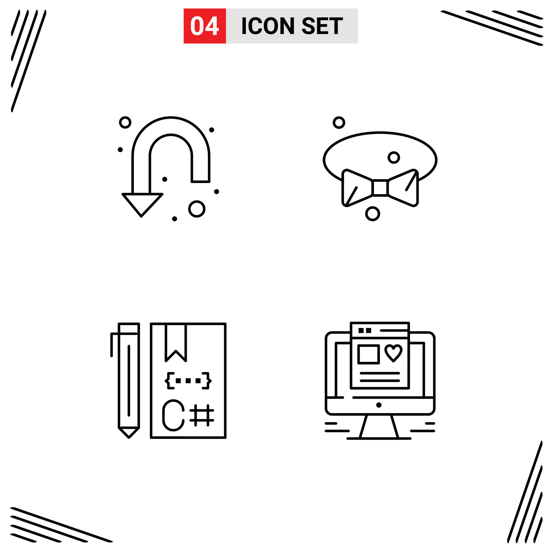 4 User Interface Line Pack Of Modern Signs And Symbols Of Arrow Code Down Tie Develop Editable