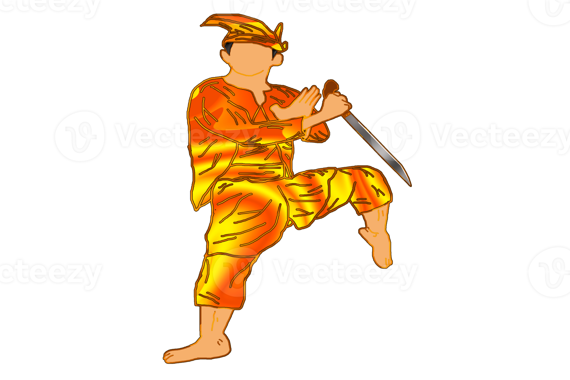 Silat Warrior Doing Step Stand One Leg With Hand Hold Machete 17901561 Png