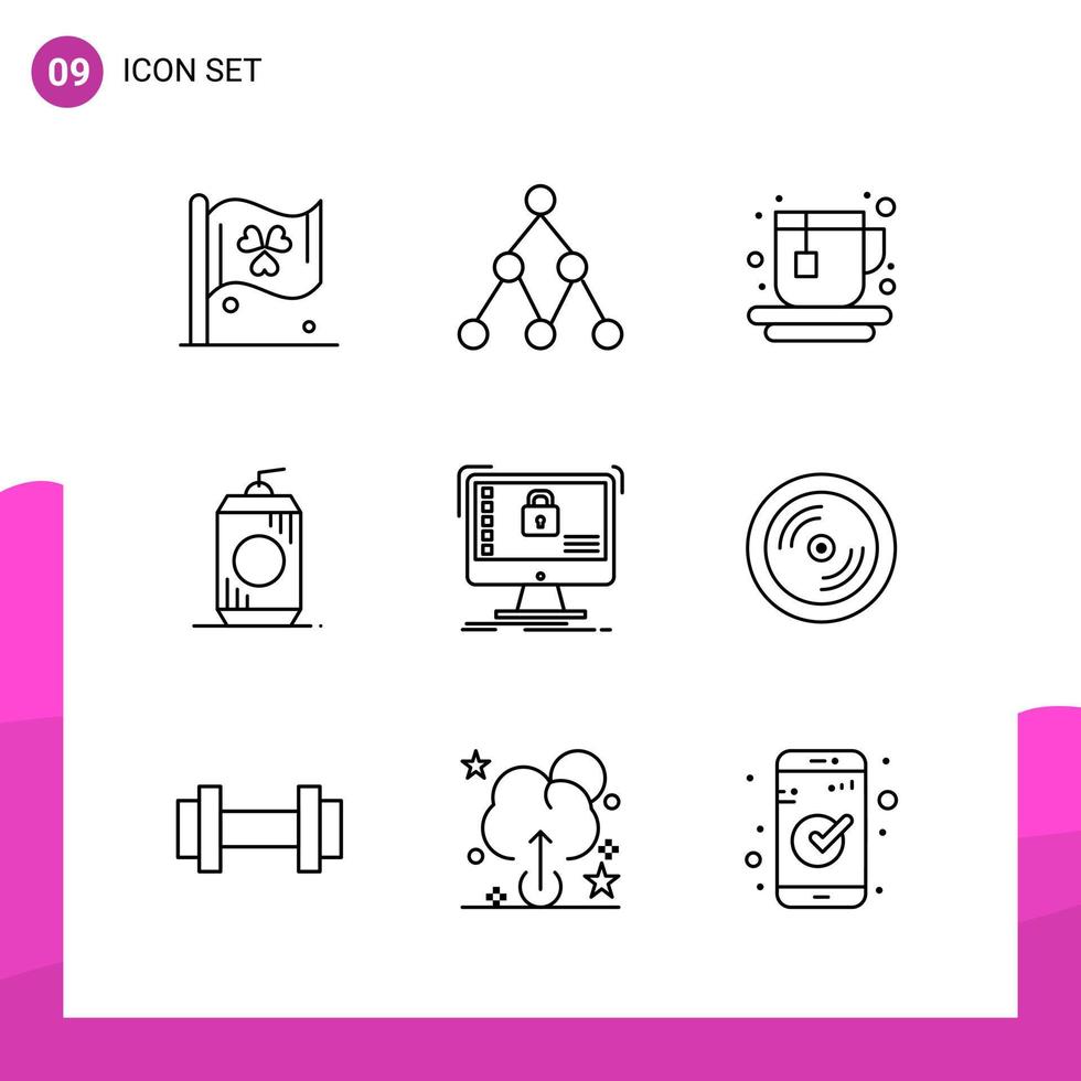Outline Icon set Pack of 9 Line Icons isolated on White Background for responsive Website Design ...