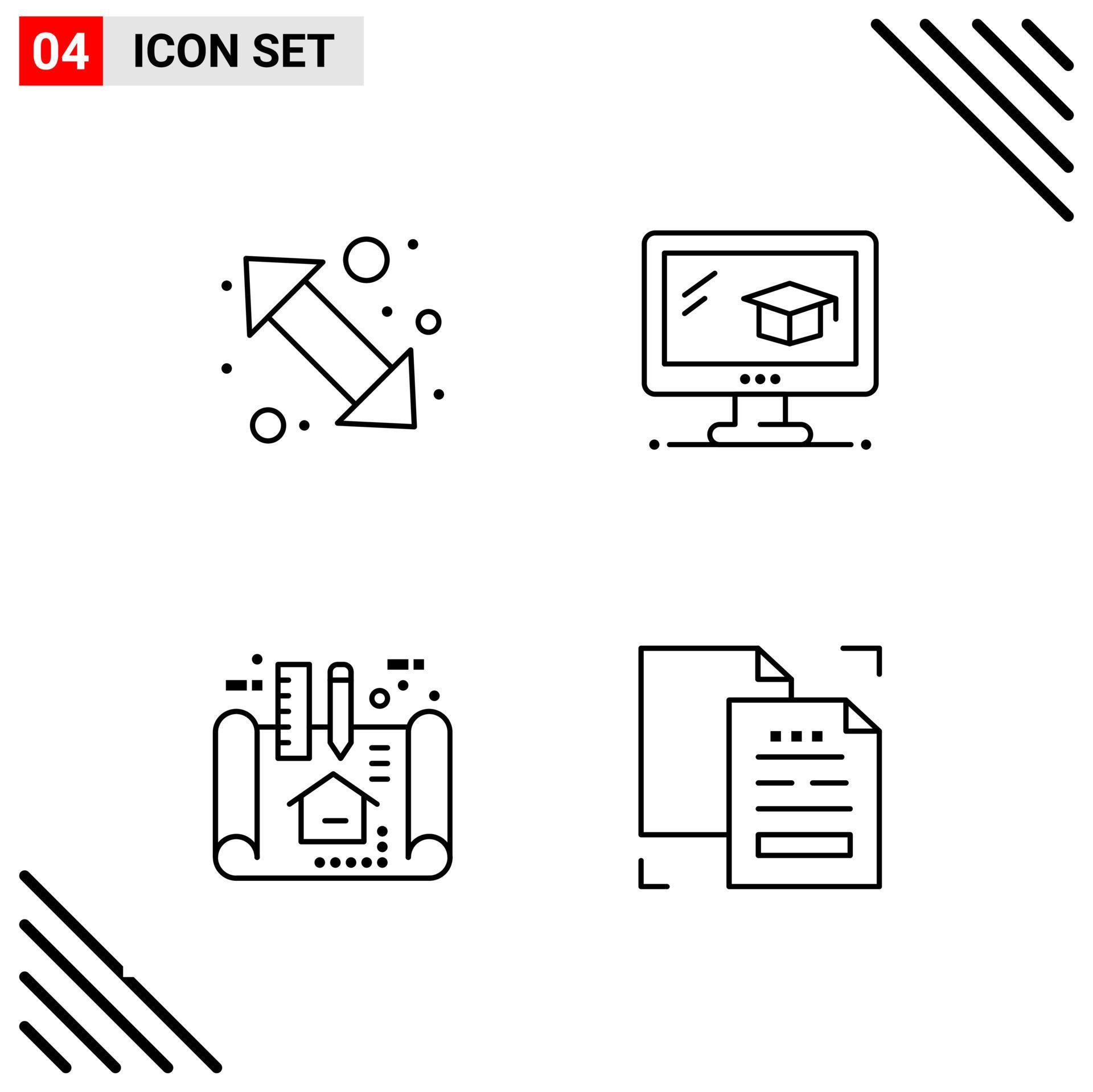 Pixle Perfect Set Of 4 Line Icons Outline Icon Set For Webite Designing And Mobile Applications