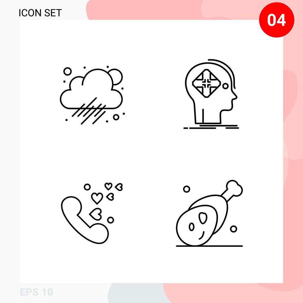 Vector Pack of 4 Icons in Line Style Creative Outline Pack isolated on ...