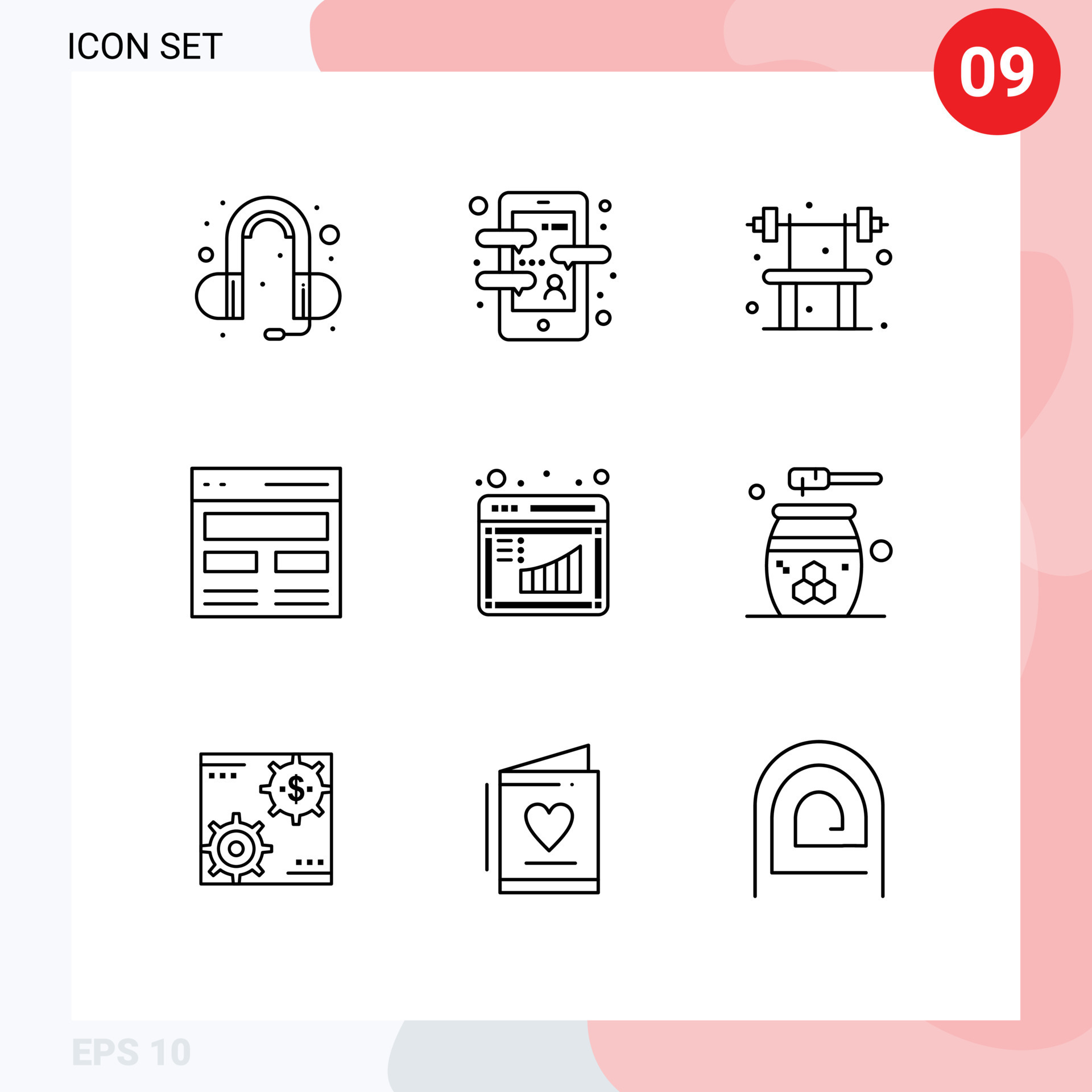 Pictogram Set Of 9 Simple Outlines Of Board Interface Bench Hero Communication Editable Vector