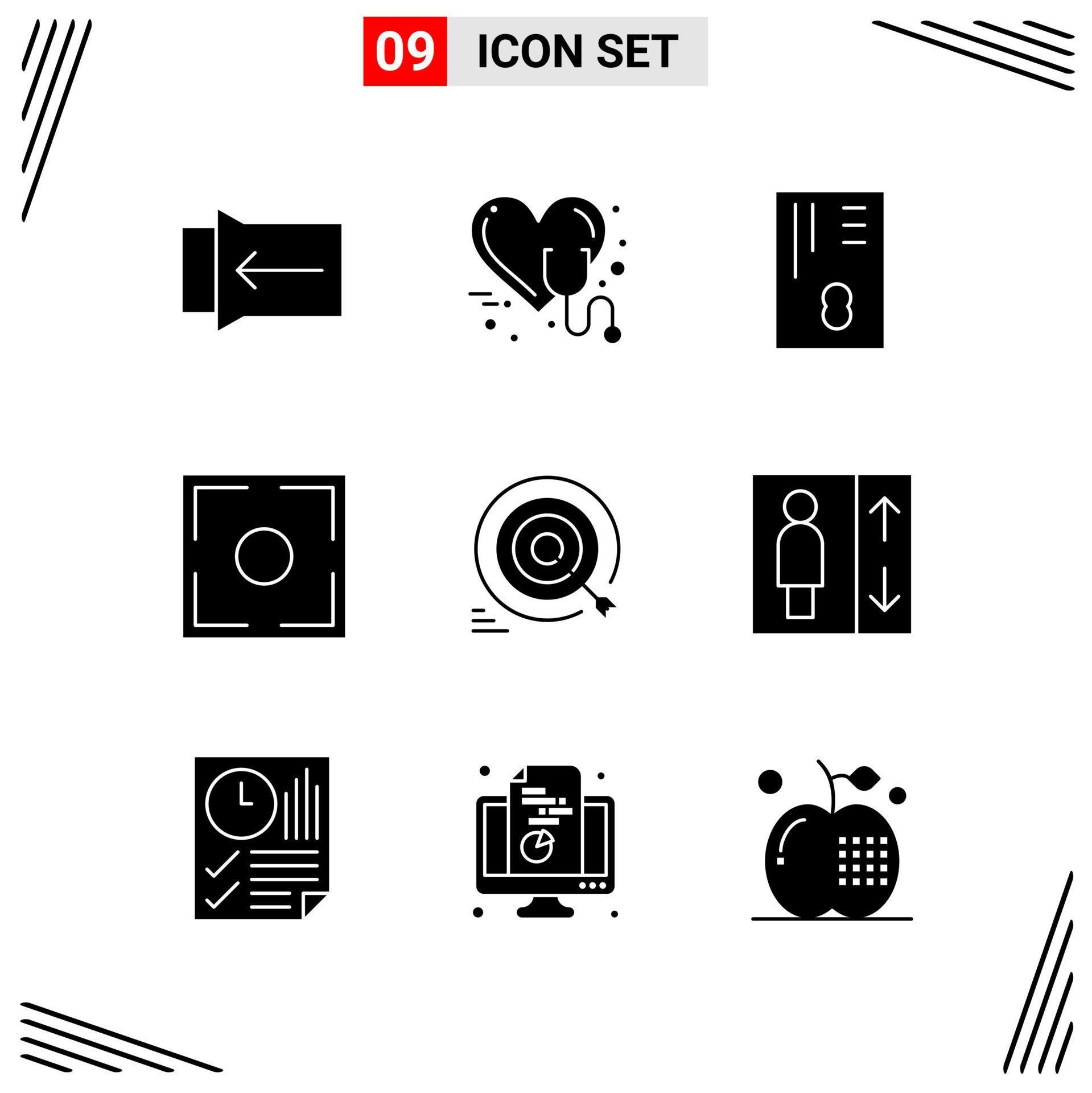 9 Icons Solid Style Grid Based Creative Glyph Symbols for Website ...