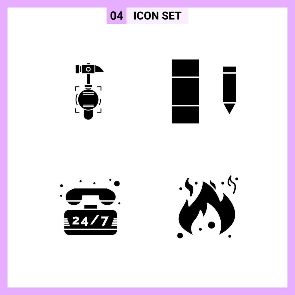 4 Icons in Solid Style Glyph Symbols on White Background Creative ...