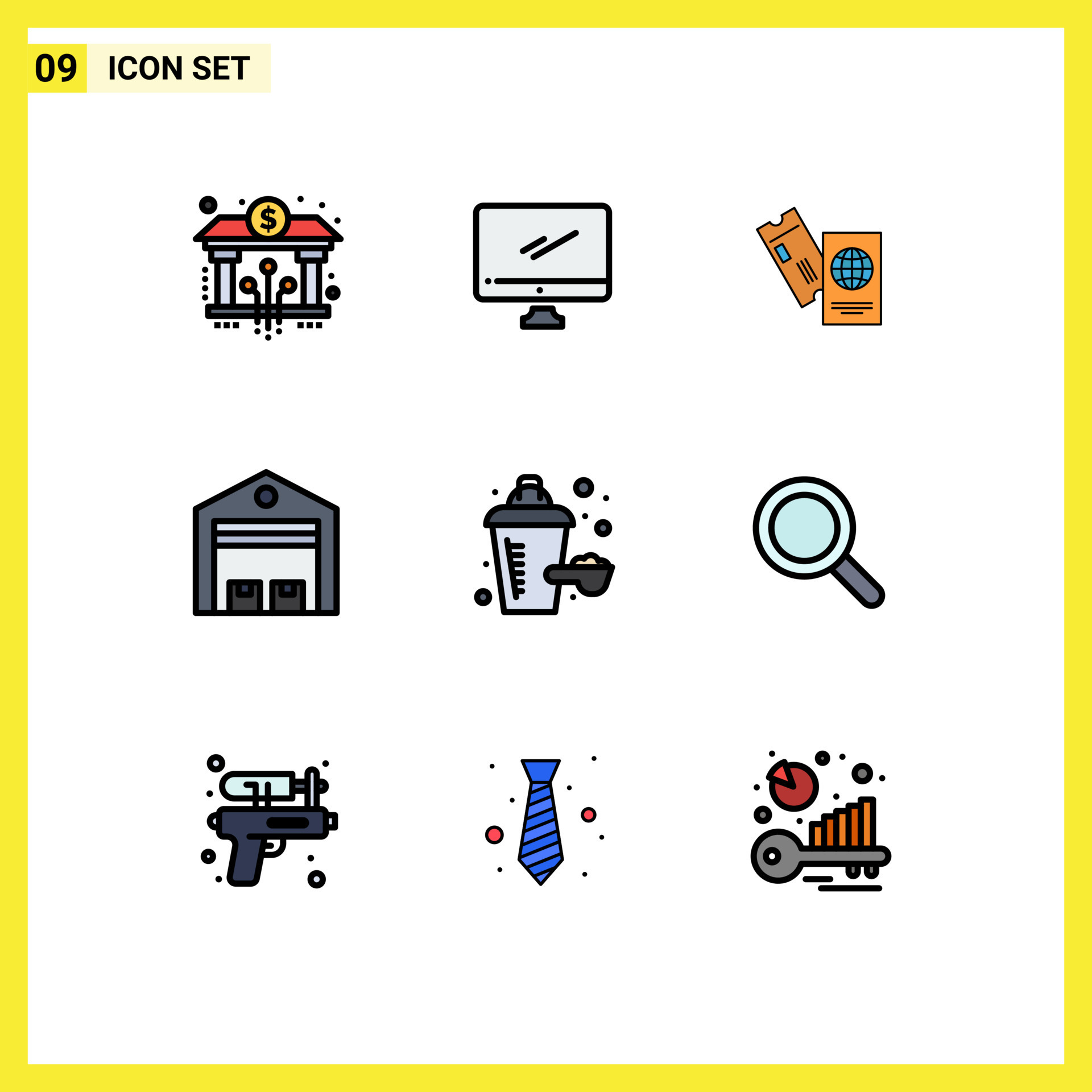 Universal Icon Symbols Group of 9 Modern Filledline Flat Colors of ...