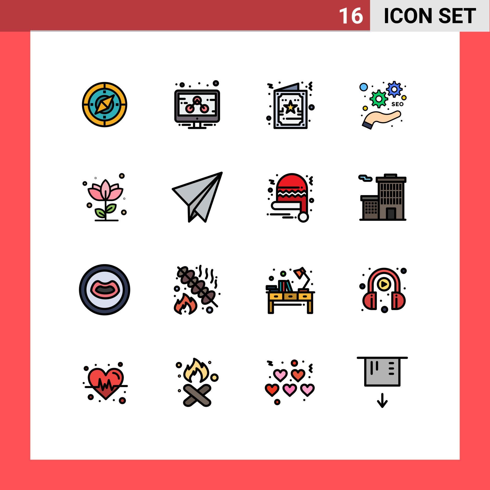 Set Of 16 Vector Flat Color Filled Lines On Grid For Flower Flora Christmas Optimize Marketing