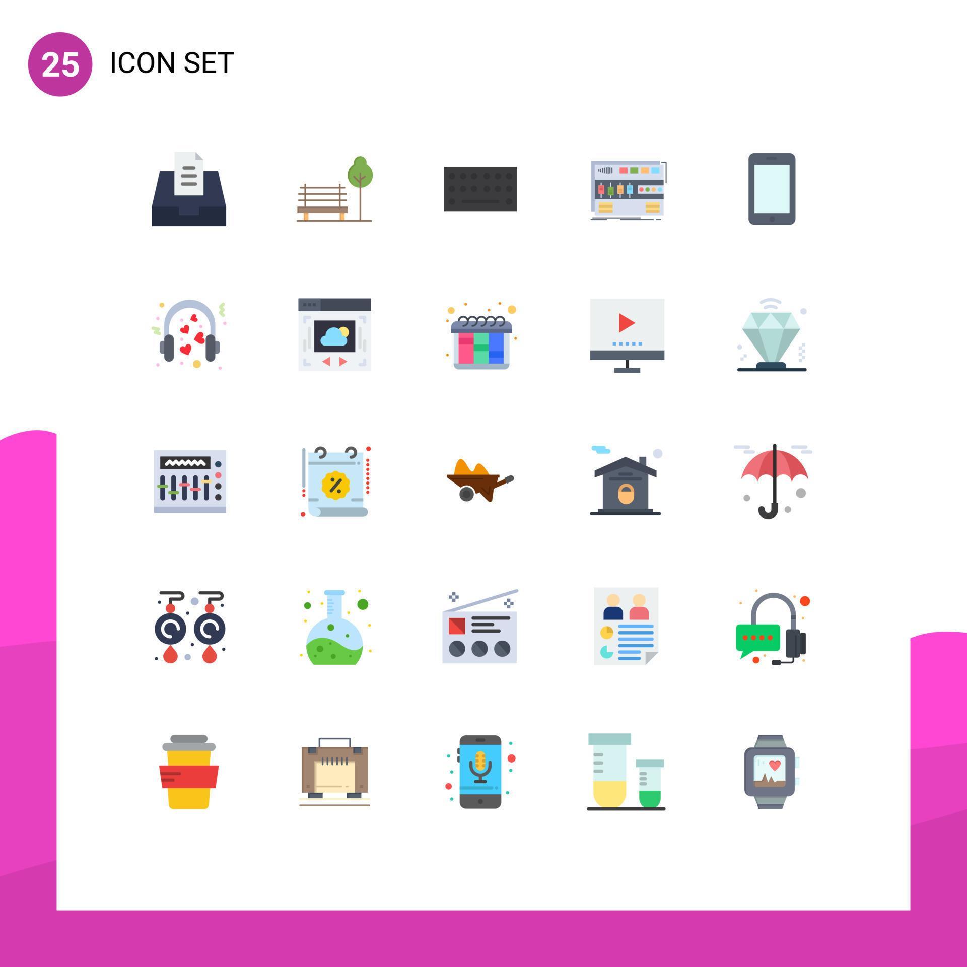 25 User Interface Flat Color Pack of modern Signs and Symbols of phone ...