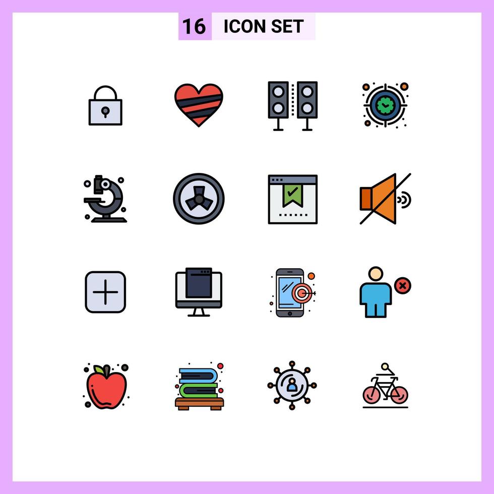 Mobile Interface Flat Color Filled Line Set Of 16 Pictograms Of Timer Target Devices Focus