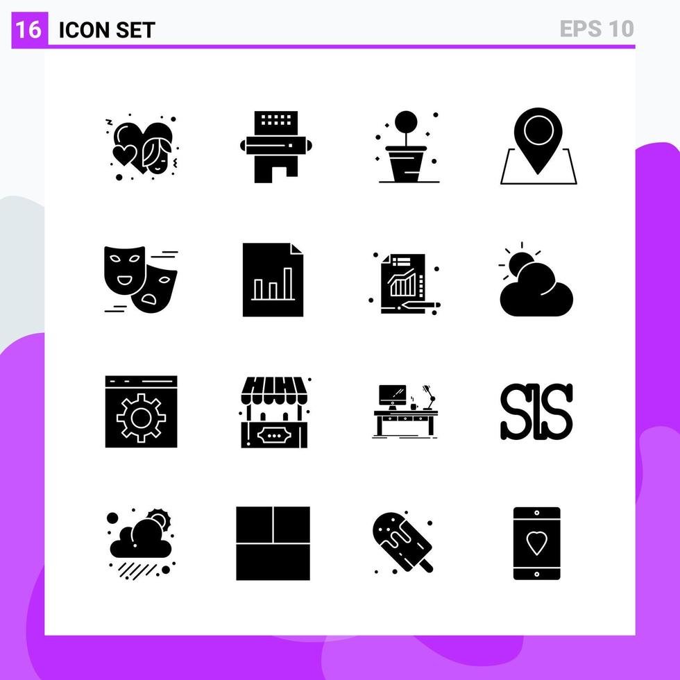Set of 16 icons in solid style Creative Glyph Symbols for Website ...