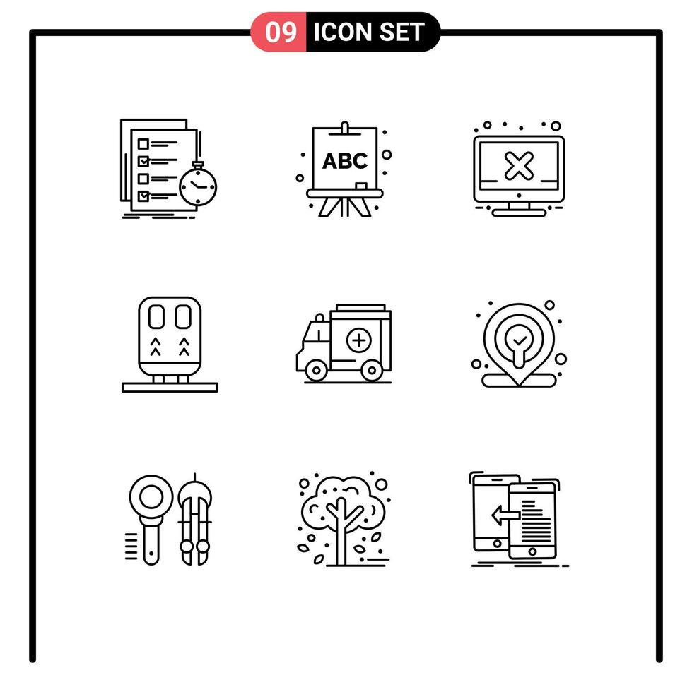 9 Universal Outlines Set For Web And Mobile Applications Medical Transportation Computer Train