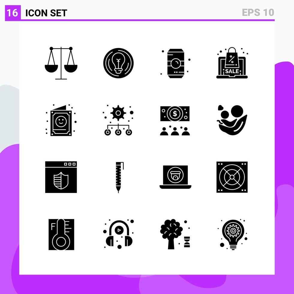 Set of 16 icons in solid style Creative Glyph Symbols for Website ...