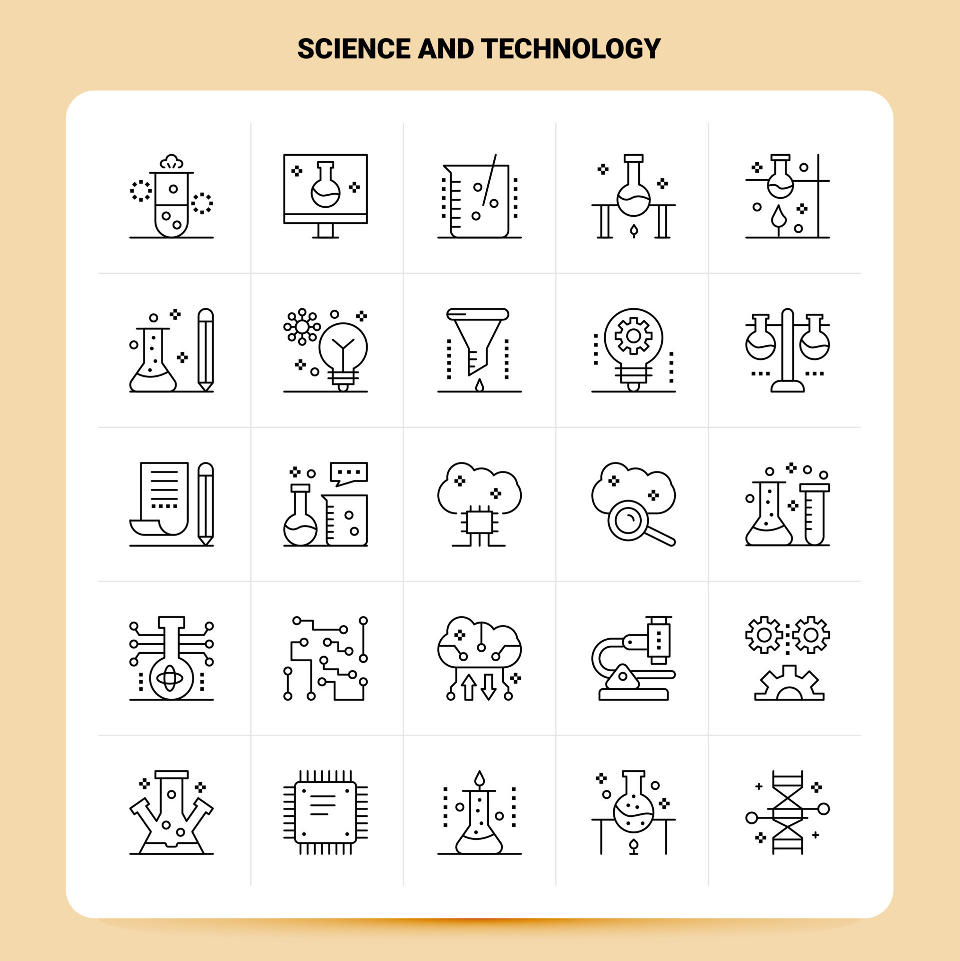 Outline 25 Science And Technology Icon Set Vector Line Style Design Black Icons Set Linear