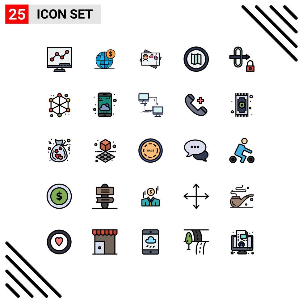 25 Universal Filled Line Flat Colors Set For Web And Mobile